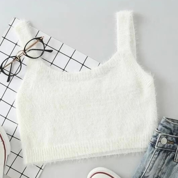 Tops | Fuzzy Fluffy Knit Crop Tank Top | Poshmark